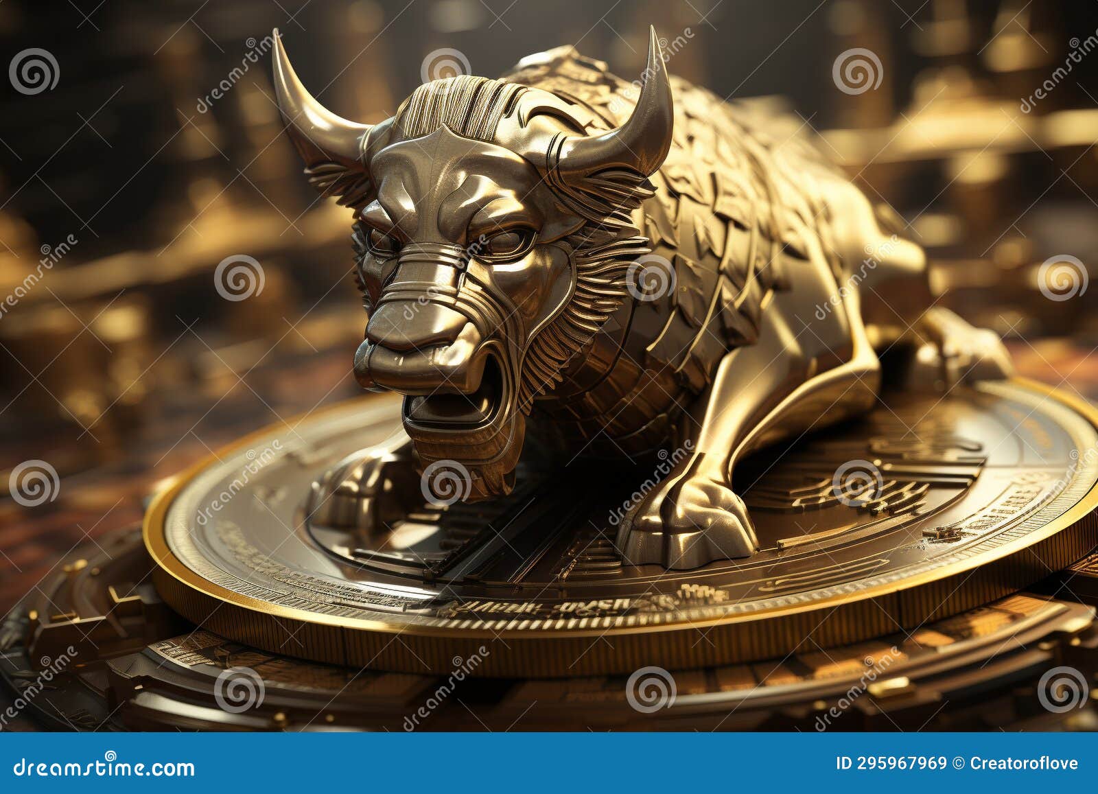 A Bitcoin Bull Animal Statue Sitting on Bitcoin Stock Illustration ...