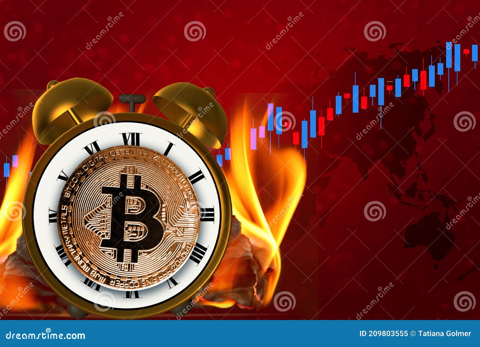 Bitcoin Burning with Fire, Technological Background, Electronic Payment ...