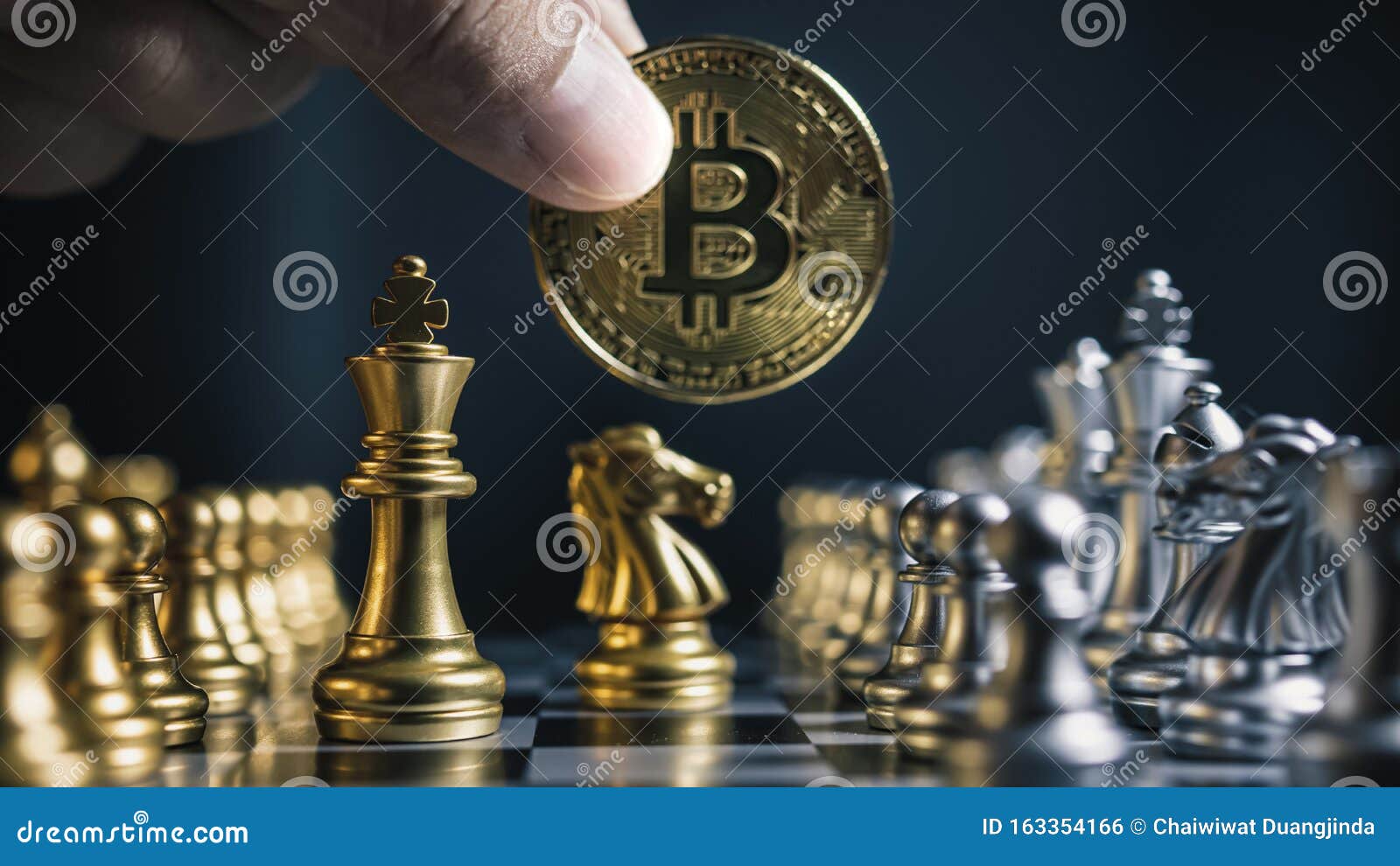 Bitcoin Business Strategy and Chess Board Games Stock Photo - Image of ...