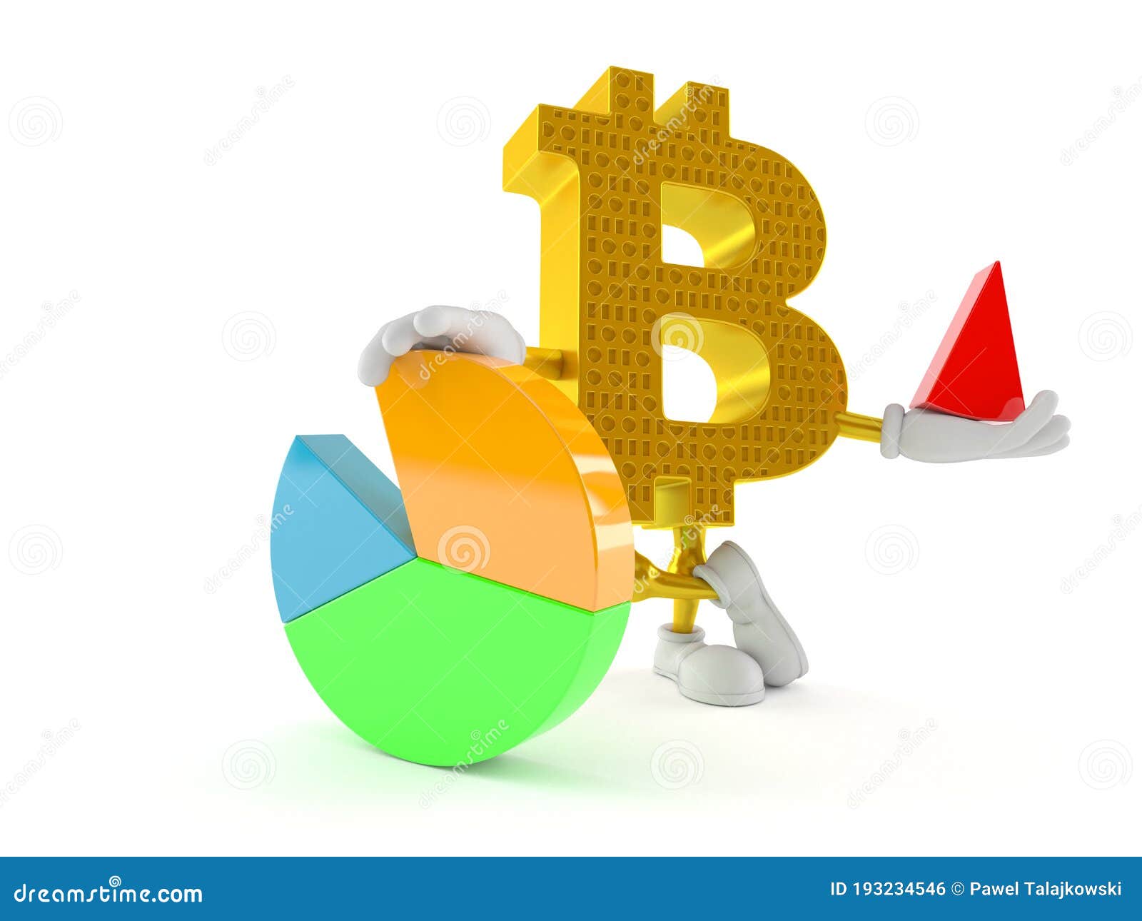 Bitcoin Character with Pie Chart Stock Illustration - Illustration of ...