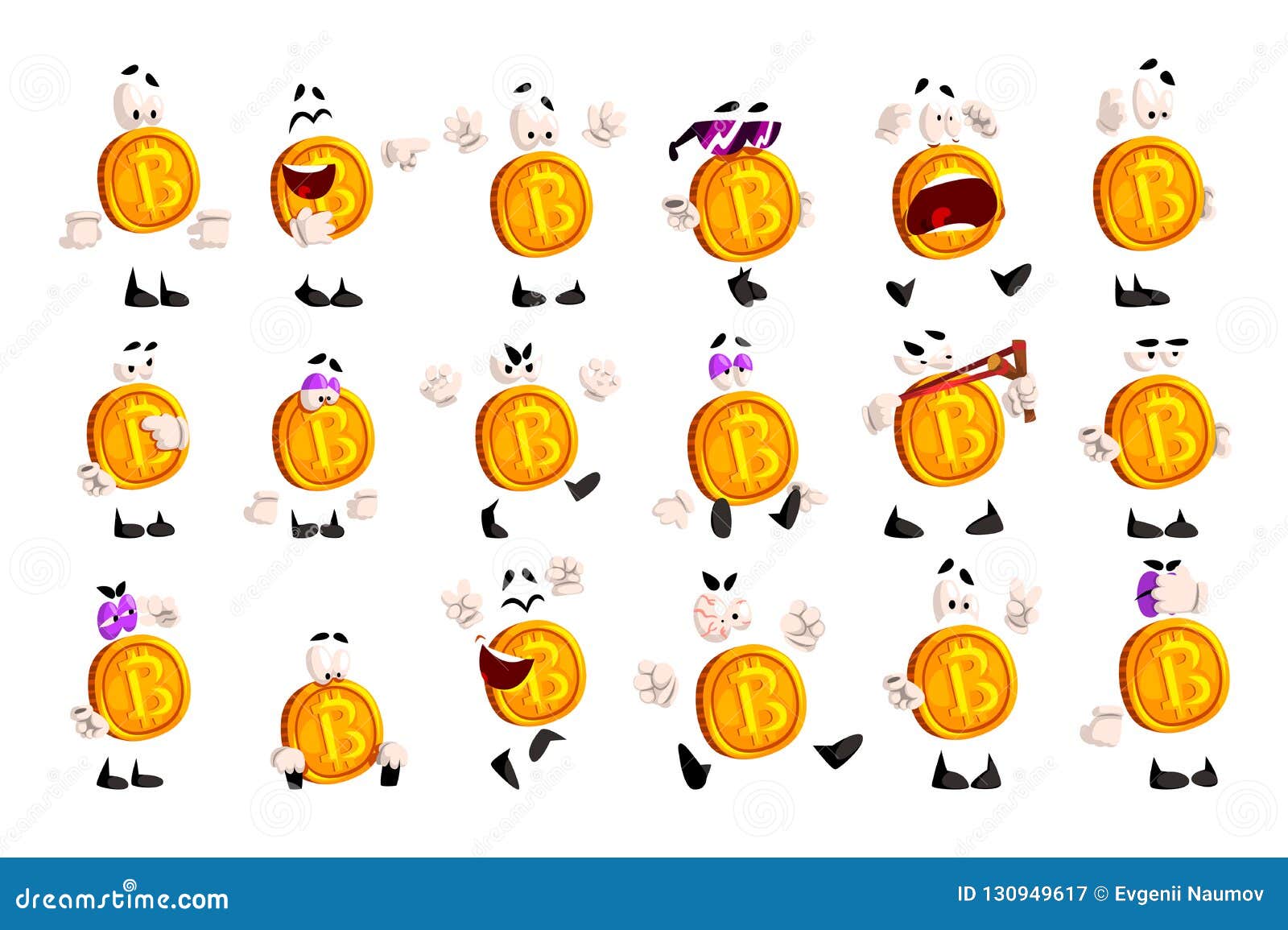 Bitcoin Character Sett, Crypto Currency Emoji With Different Emotions ...