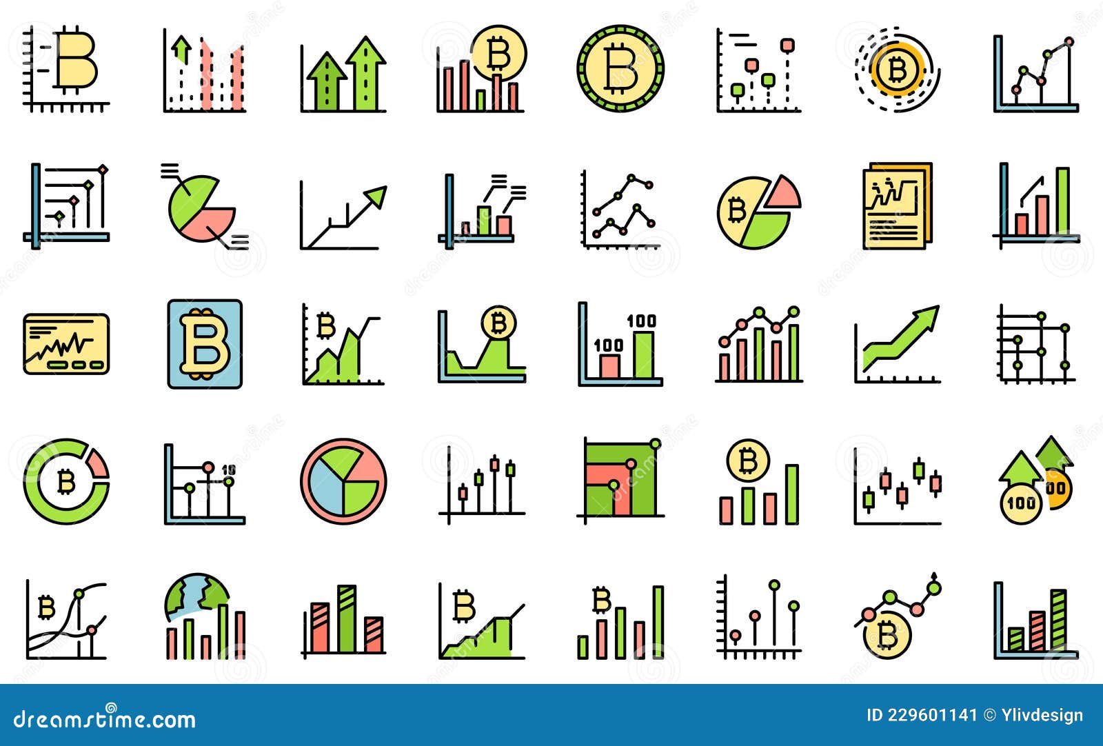 Bitcoin Chart Icons Set Line Color Vector Stock Vector - Illustration ...