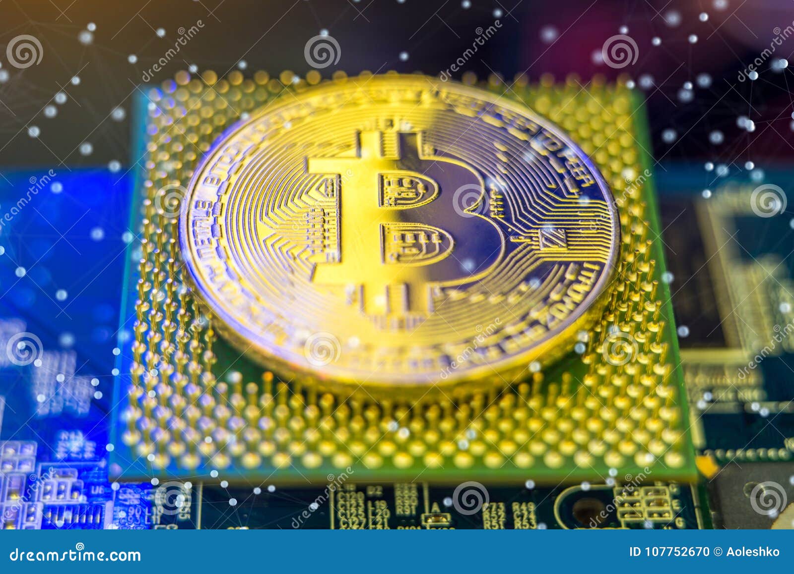 Bitcoin is on the Chip As a Processor. Mining Cryptocurrency. Concept ...