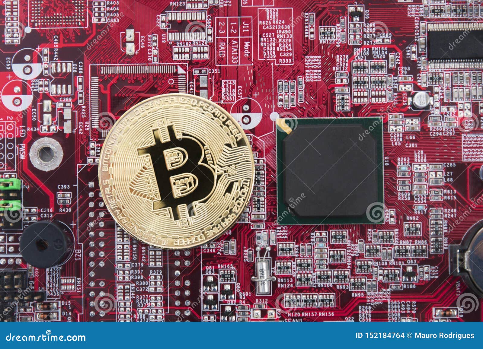 Bitcoin on circuit board stock photo. Image of decentralize - 152184764