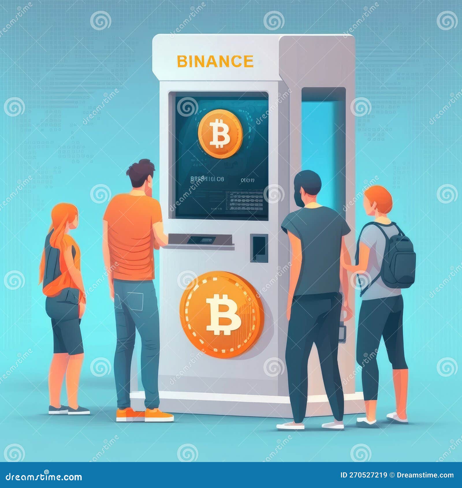 Bitcoin Coin ATM With A Group Of People Standing Royalty-Free Stock ...