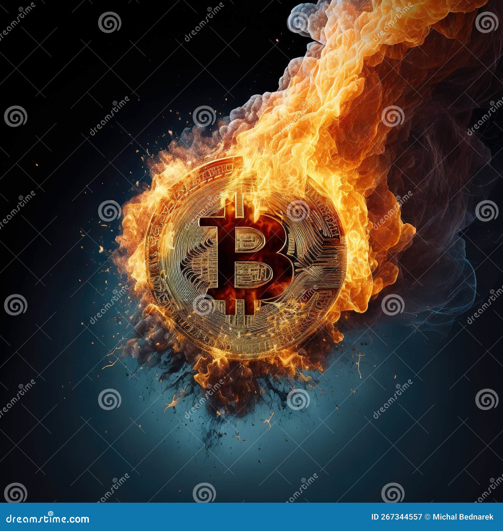 Bitcoin Coin Burning in Flames on Fire. Generative AI Stock ...