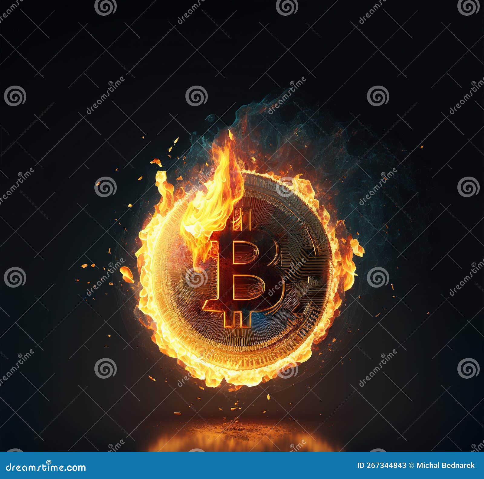 Bitcoin Coin Burning in Flames on Fire. Generative AI Stock ...