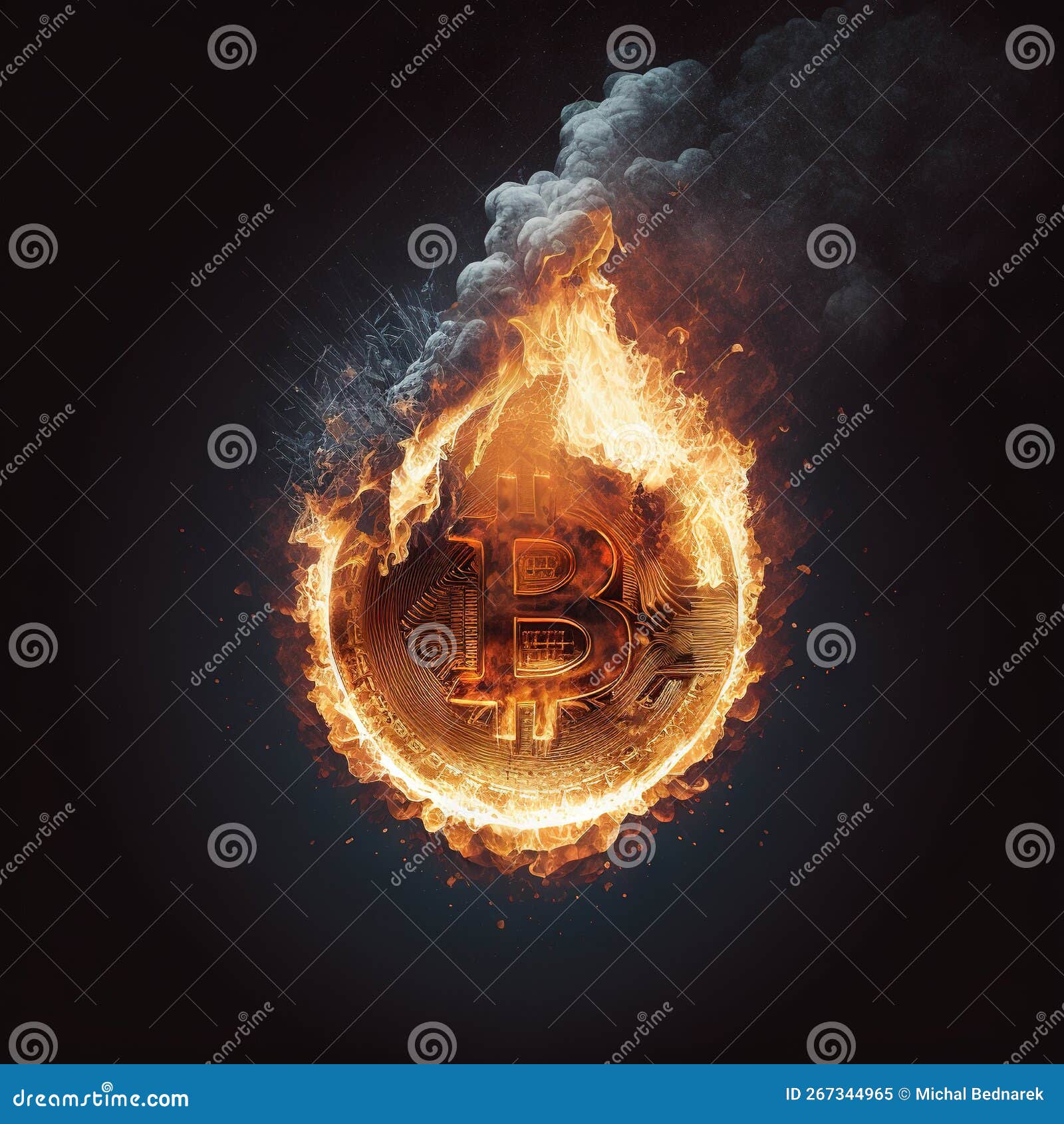 Bitcoin Coin Burning in Flames on Fire. Generative AI Stock ...