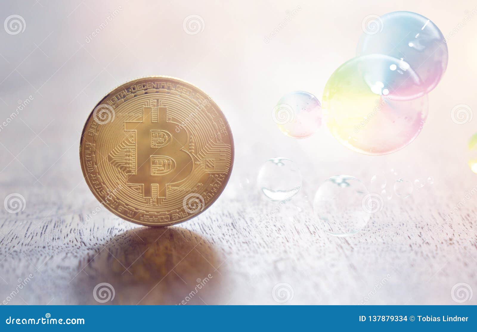 Bitcoin Coin and Bursting Soap Bubble Stock Photo - Image of grey ...