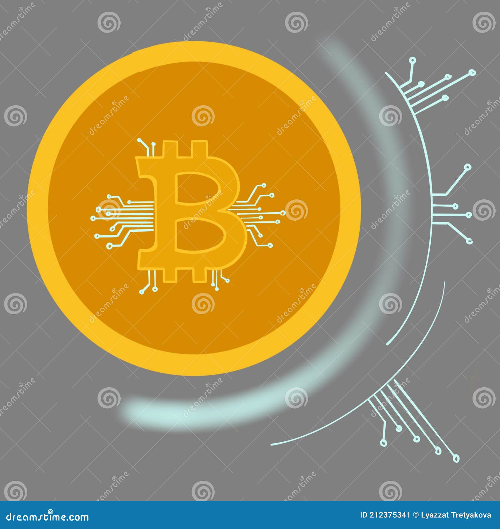 A Bitcoin Coin with a Connection Diagram and Sensors. Digital ...