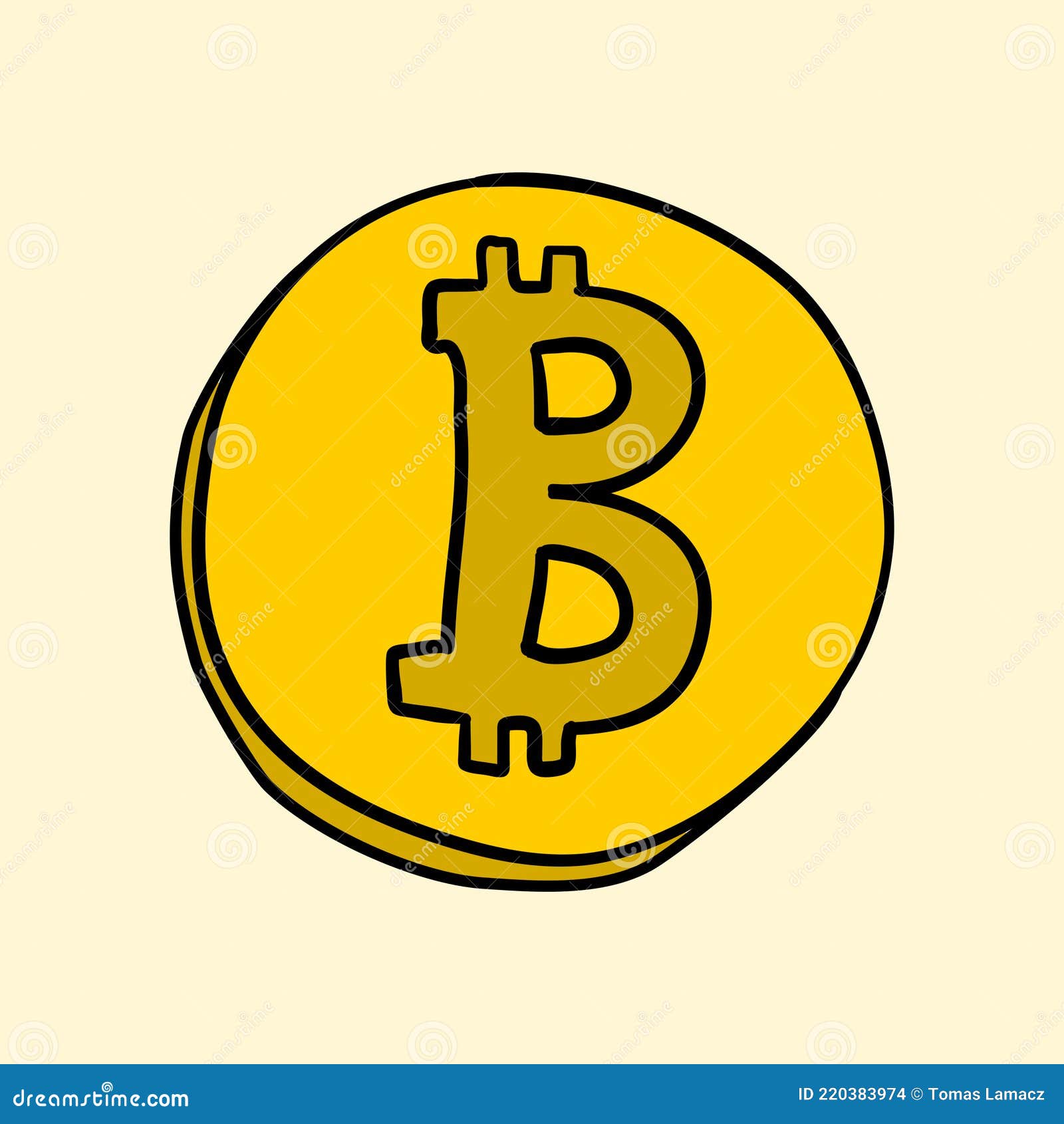 Bitcoin Coin. Hand Drawn Vector Illustration in Comic Style Stock ...