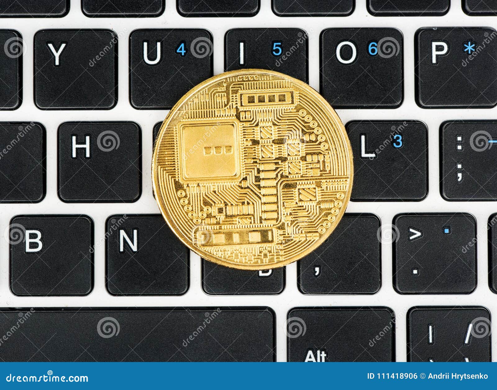 Bitcoin coin on keyboard stock photo. Image of coin - 111418906