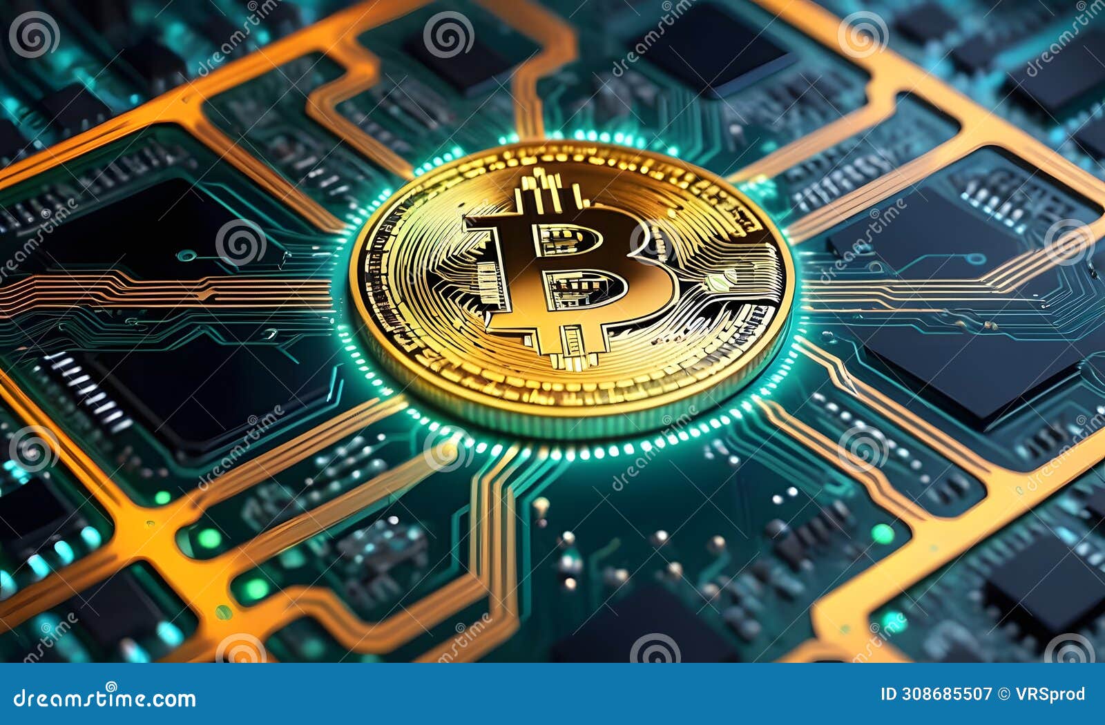 Bitcoin on Chipset stock image. Image of ecommerce, fintech - 308685507