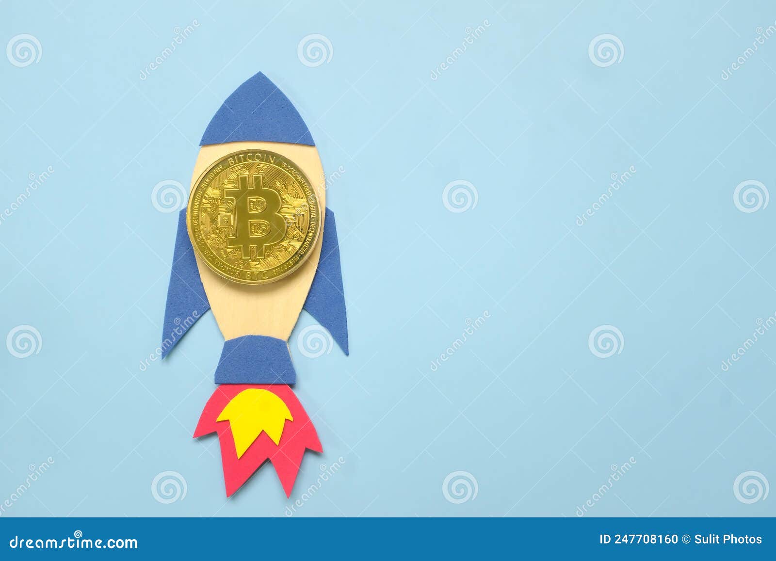 Bitcoin Coin on a Rocket. Cryptocurrency Growth and To the Moon Concept ...