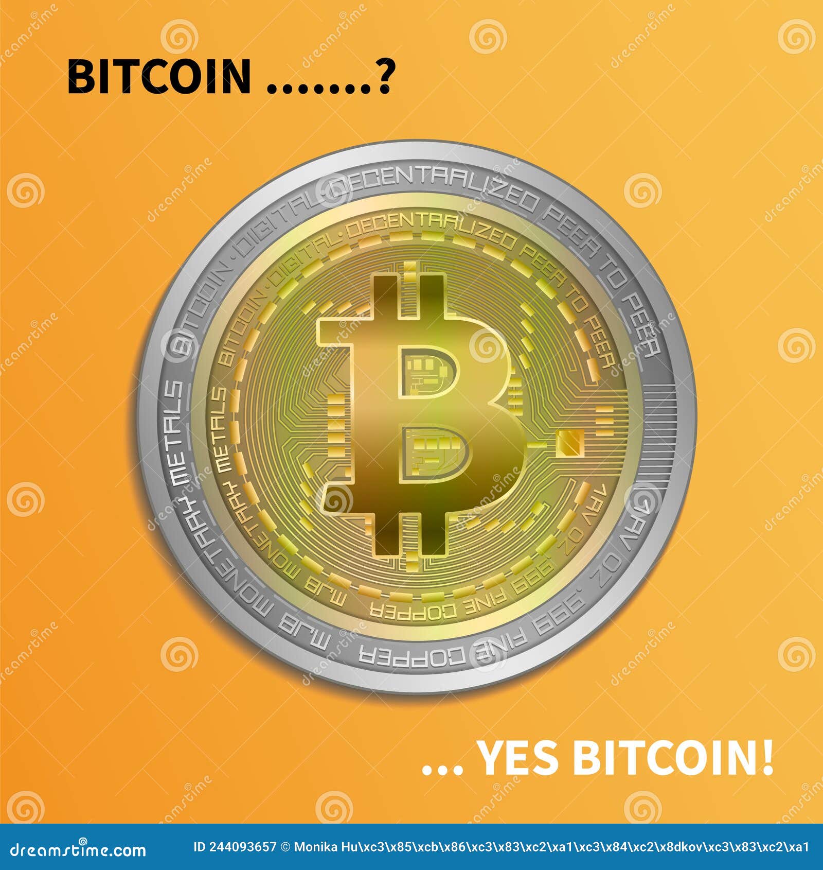 Bitcoin Coin Silver Gold, Orange Background Stock Vector - Illustration ...