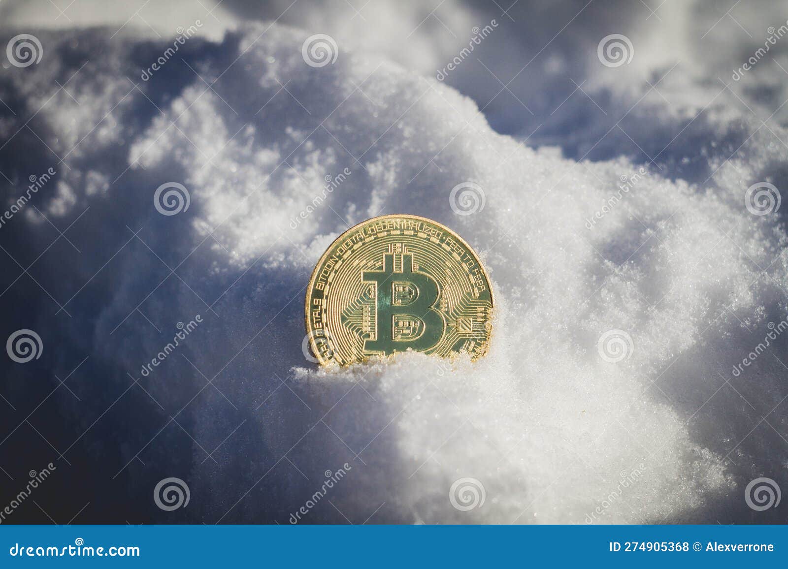 Bitcoin Coin in the Snow. Freeze Accounts. Cryptocurrency Blocking ...