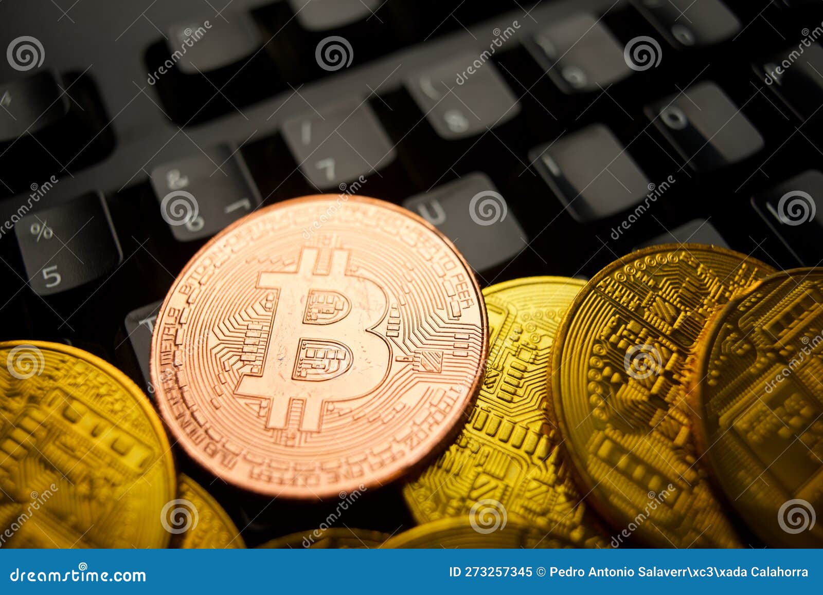 Bitcoin Coins on a Computer Keyboard Stock Image - Image of banking ...