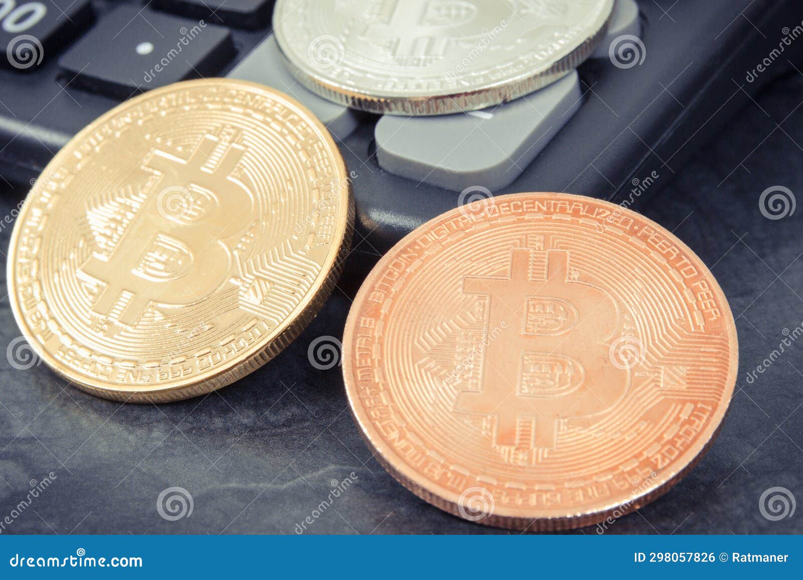Bitcoin Coins with Computer Keyboard. Symbol of Mining Cryptocurrency ...