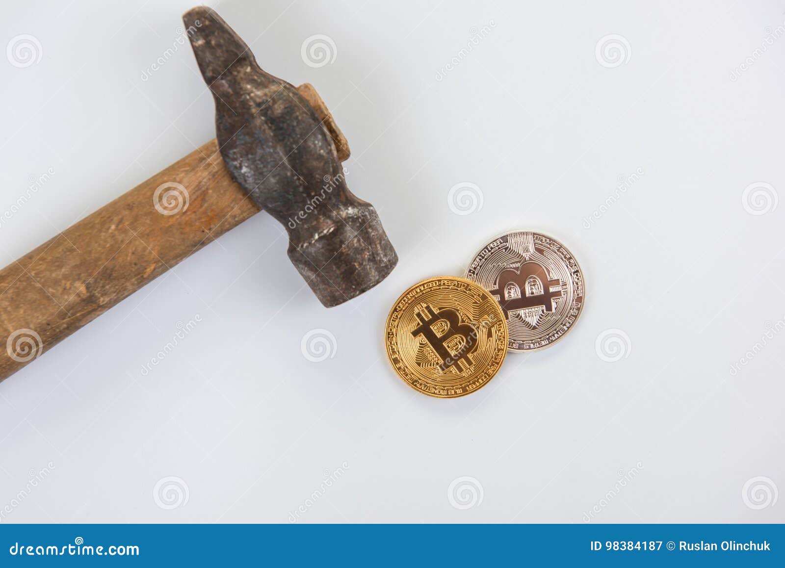 Bitcoin coins with hammer stock image. Image of crypto - 98384187