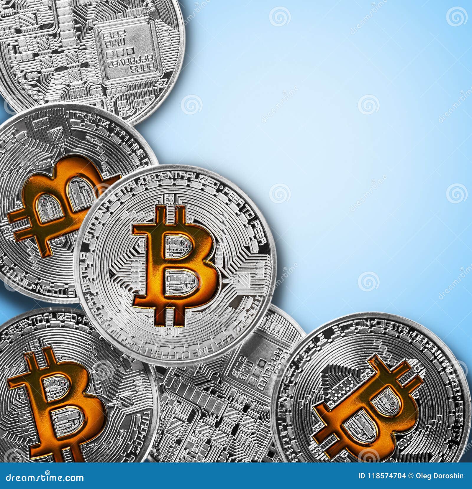Bitcoin Coins Isolated on Blue Background Stock Illustration ...