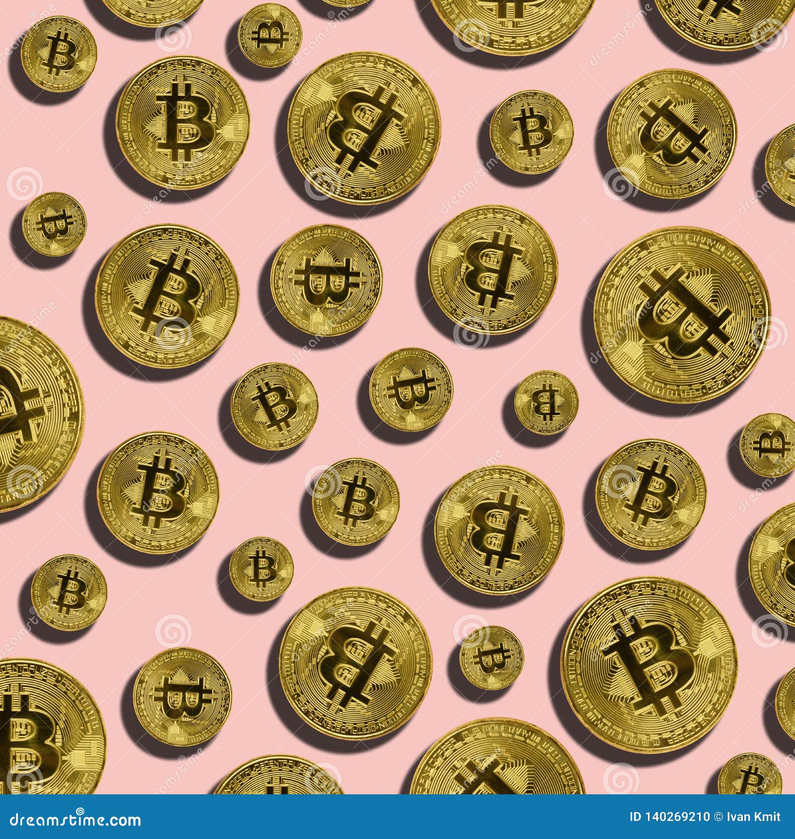 Bitcoin Coins on Pink Background Stock Photo - Image of ebusiness ...