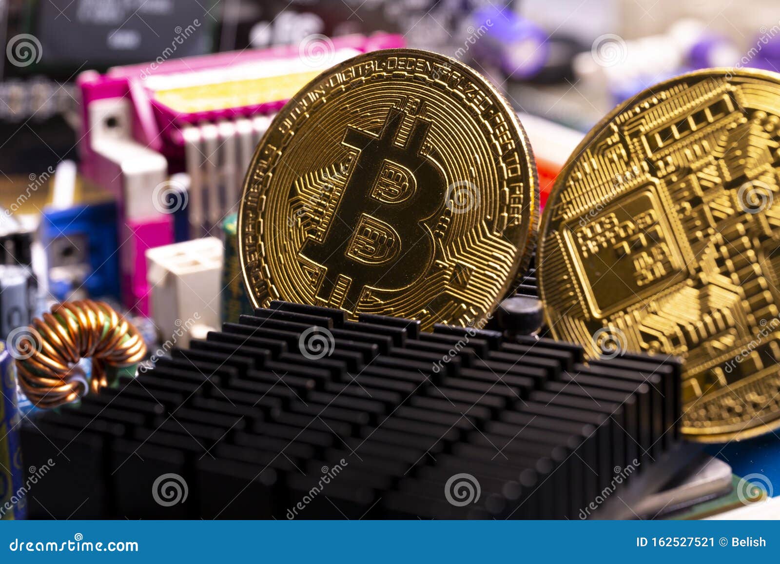 Bitcoin Coins and Printed Circuit Board PCB Stock Image - Image of bull ...