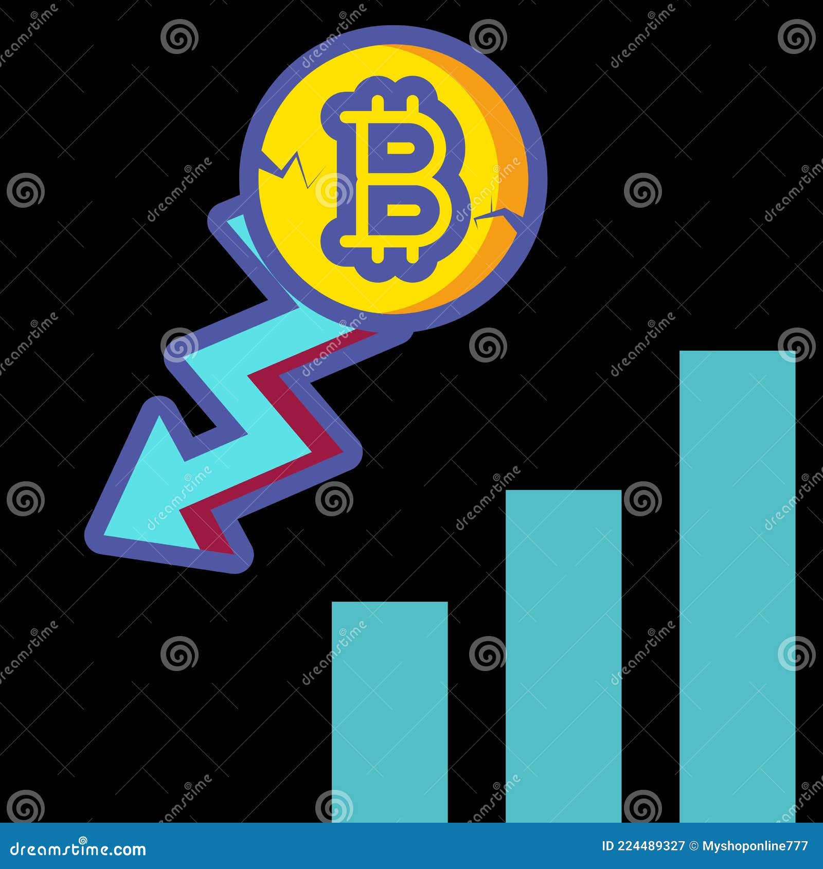 Bitcoin collapse on graph stock illustration. Illustration of brand ...