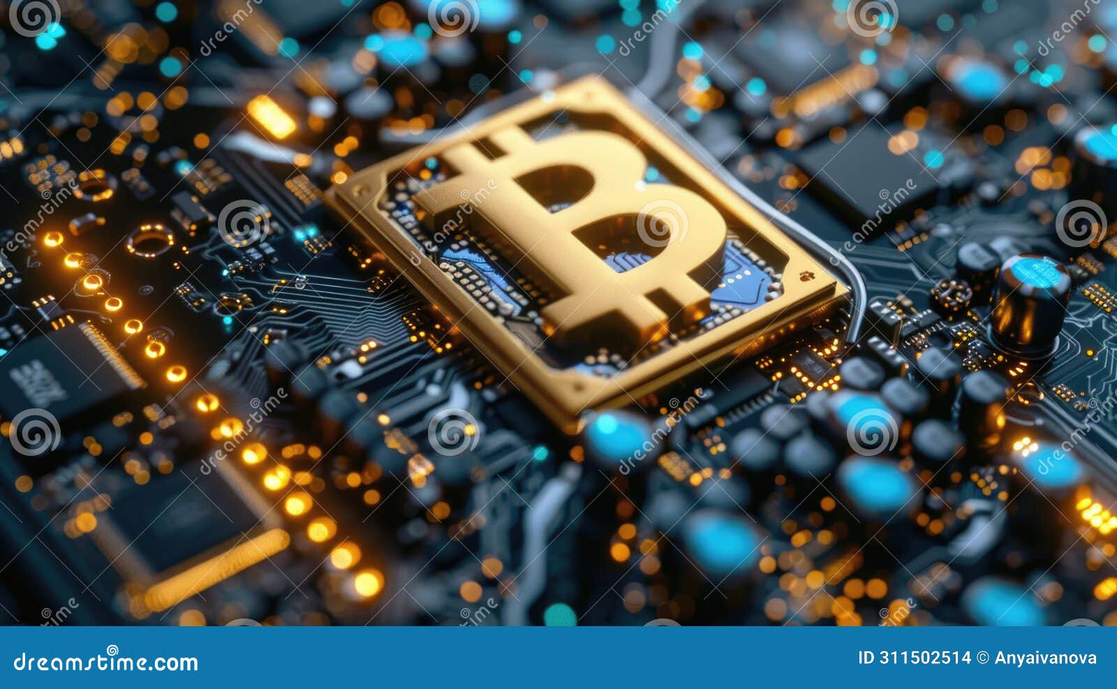 A Bitcoin on a Computer Motherboard Stock Illustration - Illustration ...