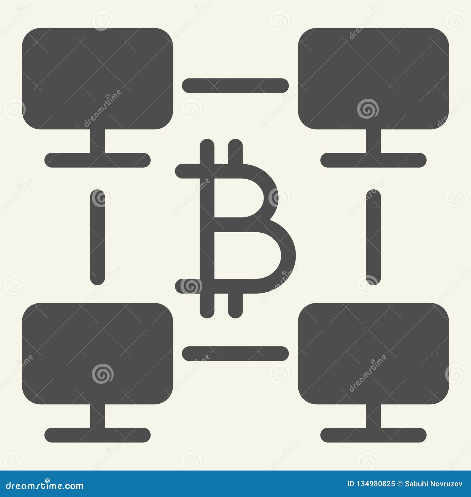 Bitcoin Computer Network Solid Icon. Bitcoin Network Platform Vector ...