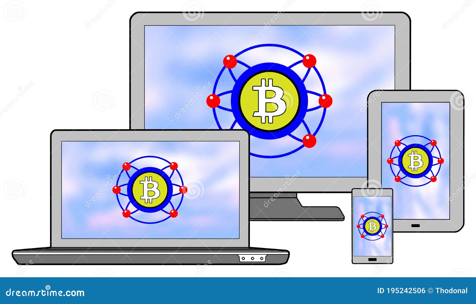 Bitcoin Concept on Different Devices Stock Illustration - Illustration ...