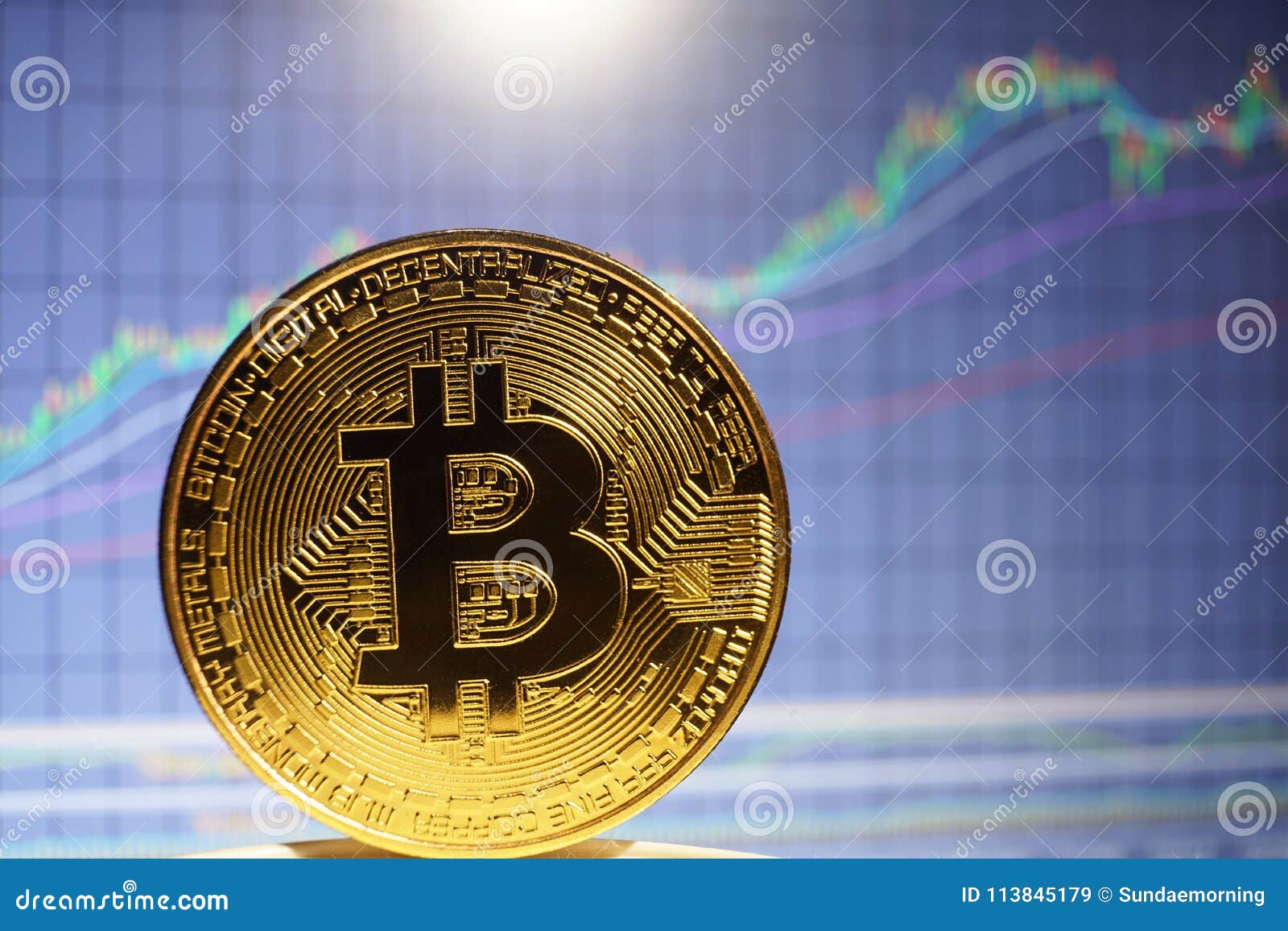 Bitcoin Concept, Standing Bitcoin with Up Trend Chart Background Stock ...