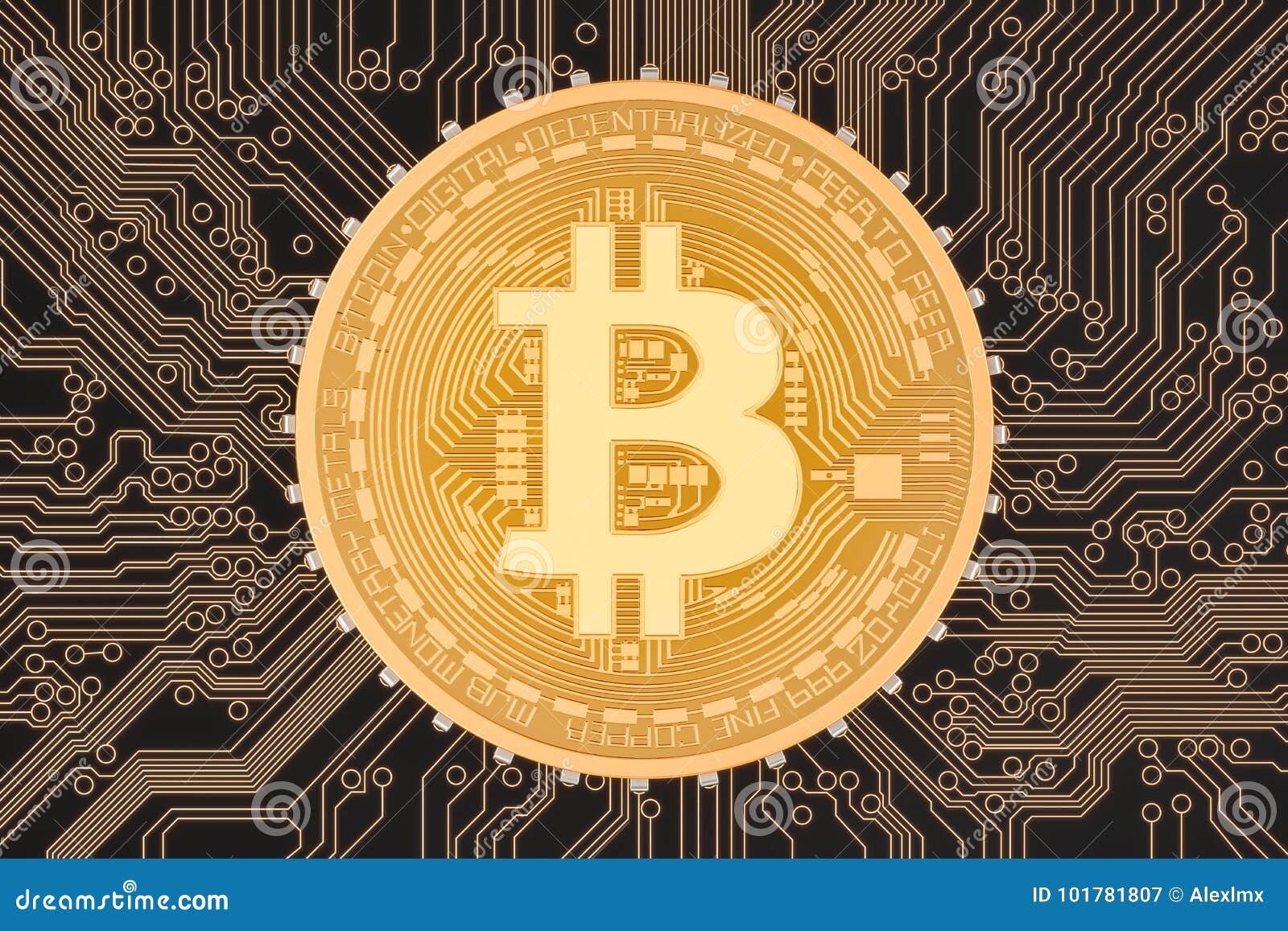 Bitcoin Crypto Currency Concept with Circuit Board, 3D Rendering Stock ...