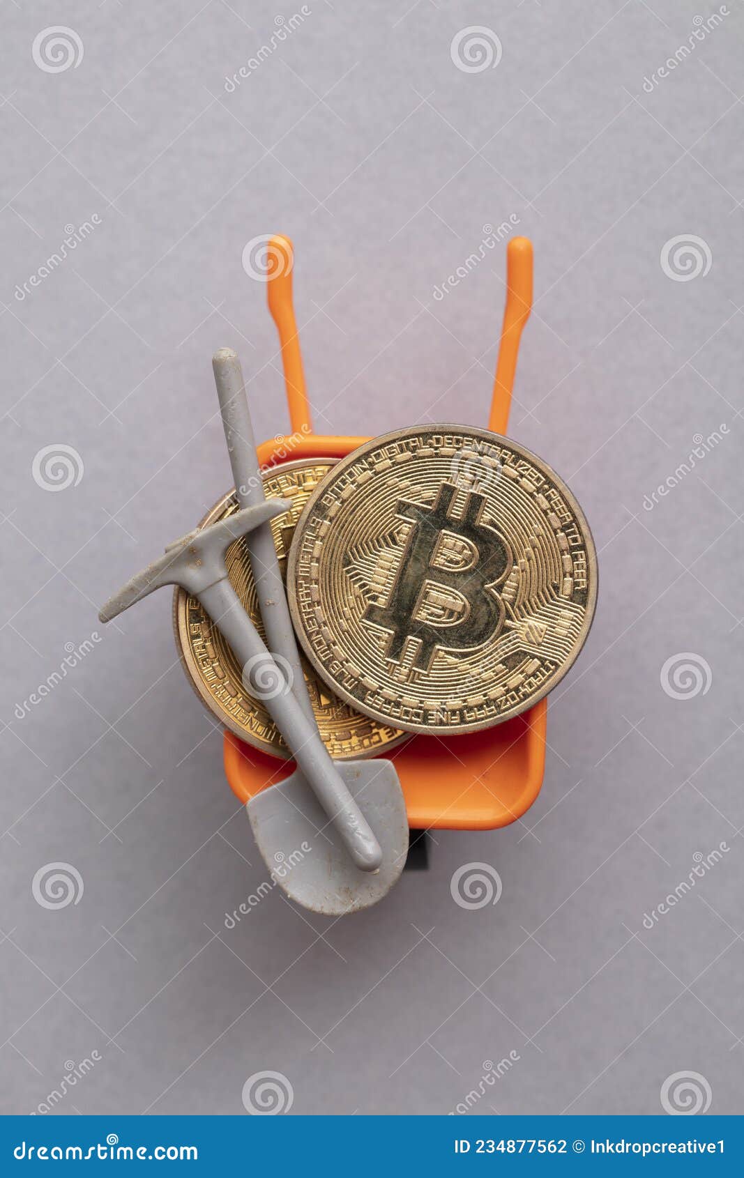 BItcoin Crypto Currency Mining. Bitcoin Gold Coin with a Mining Pickaxe ...