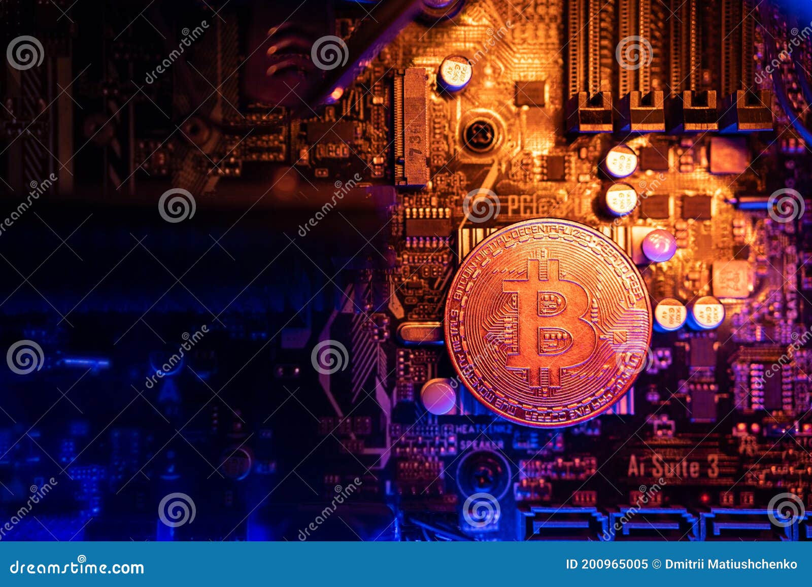 Bitcoin Cryptocurrency Coin on a PC Computer Motherboard, Crypto ...