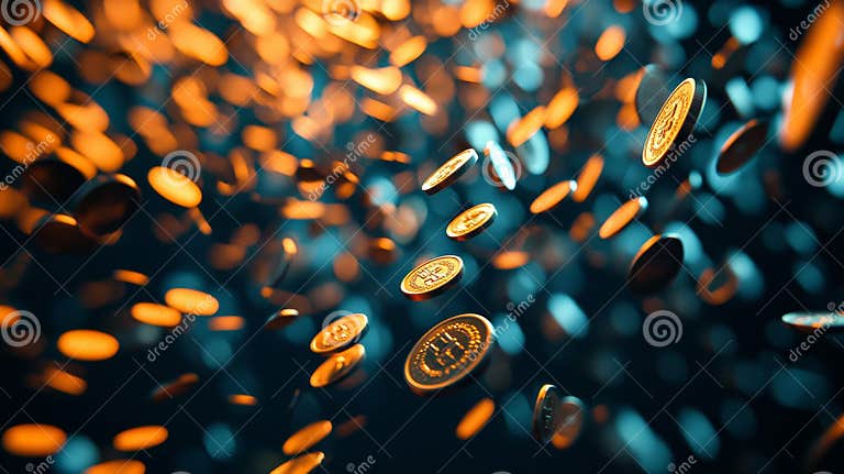 Bitcoin and Cryptocurrency Coins Floating in a Dynamic Digital ...