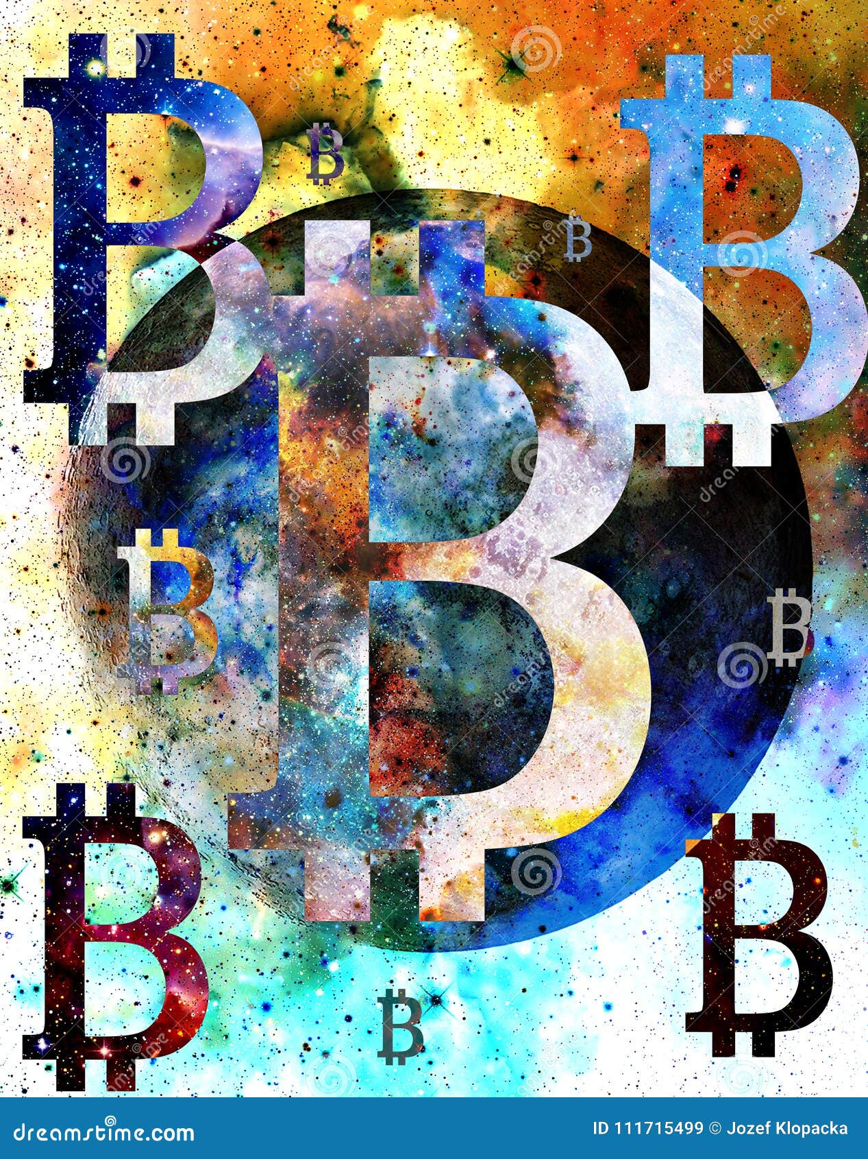 Bitcoin Cryptocurrency Concept, Graphic Collage in Cosmic Space. Stock ...