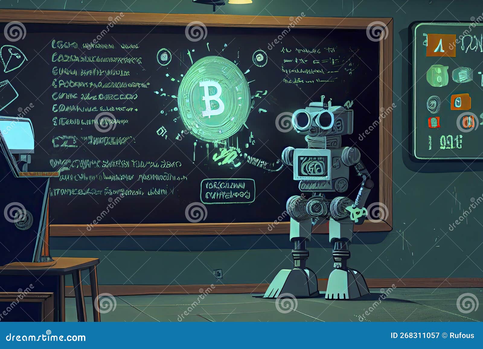 Bitcoin Cryptocurrency Digital Currency Concept. Robot Professor ...