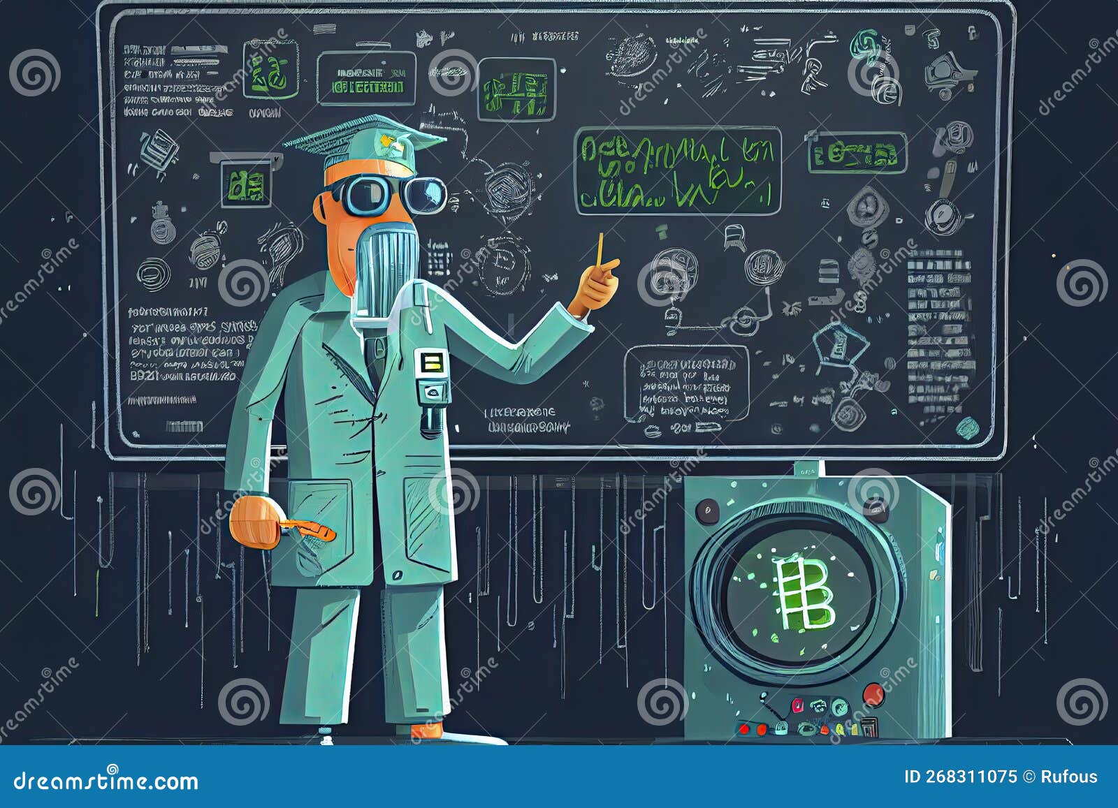 Bitcoin Cryptocurrency Digital Currency Concept. Robot Professor ...