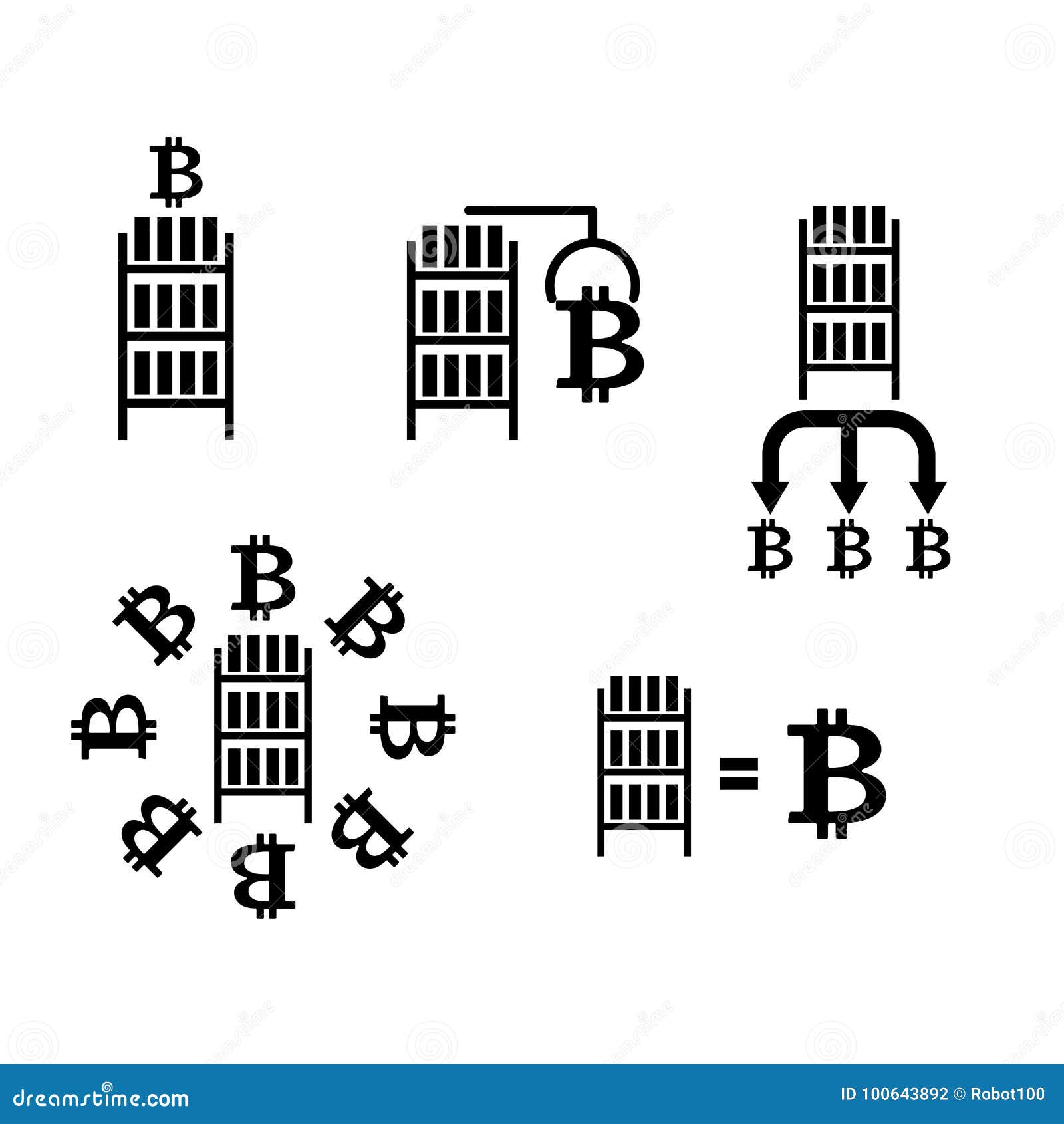Bitcoin Cryptocurrency Extraction and Exchange Set Icon. Mining Stock ...