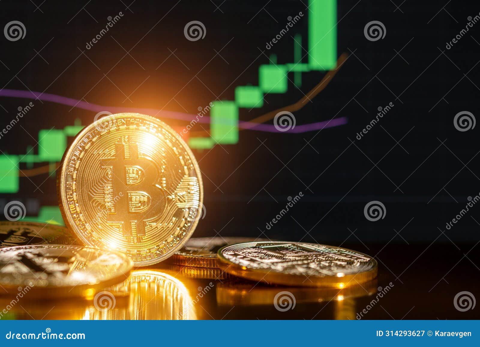 Bitcoin Cryptocurrency Gold Coin. Rise and Fall Charts of Bitcoin Stock ...