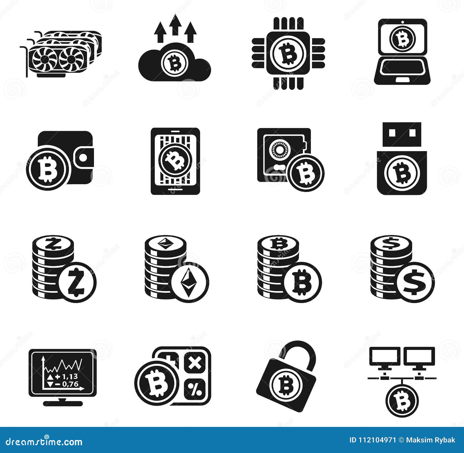 Cryptocurrency and Mining Icon Set Stock Vector - Illustration of ...