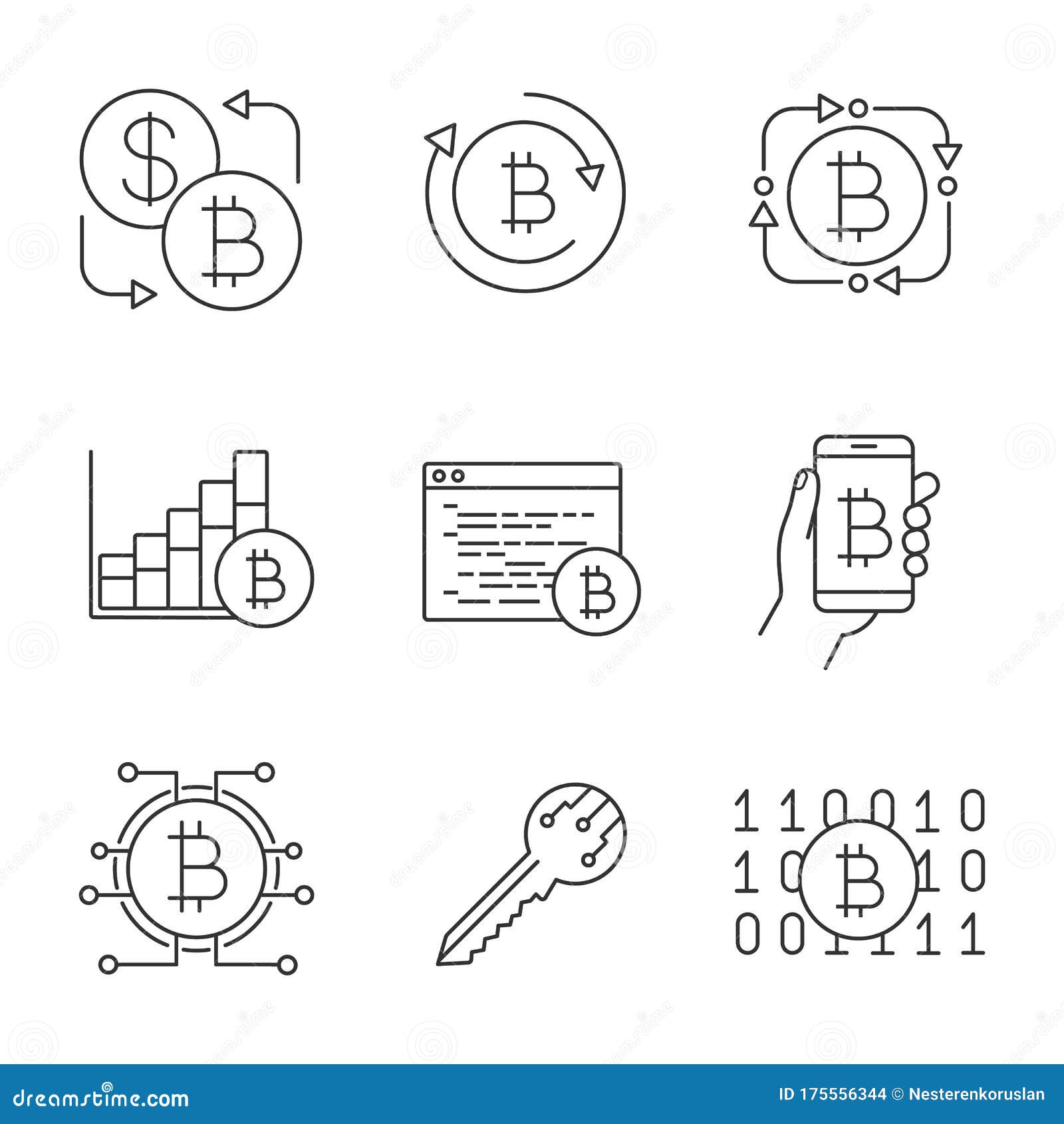 Bitcoin Cryptocurrency Linear Icons Set Stock Vector - Illustration of ... Bitcoin Cryptocurrency Linear Icons Set Stock Vector - Illustration of ...
