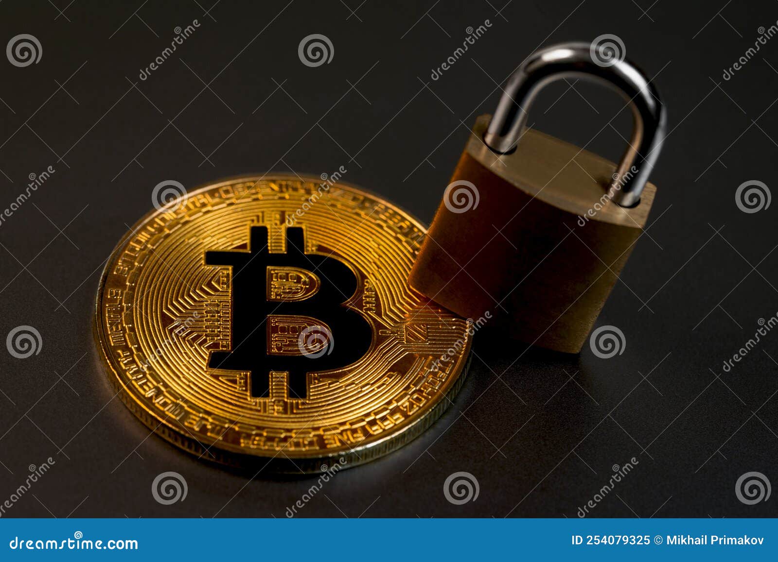 Bitcoin Cryptocurrency with Metal Lock Stock Image - Image of exchange ...