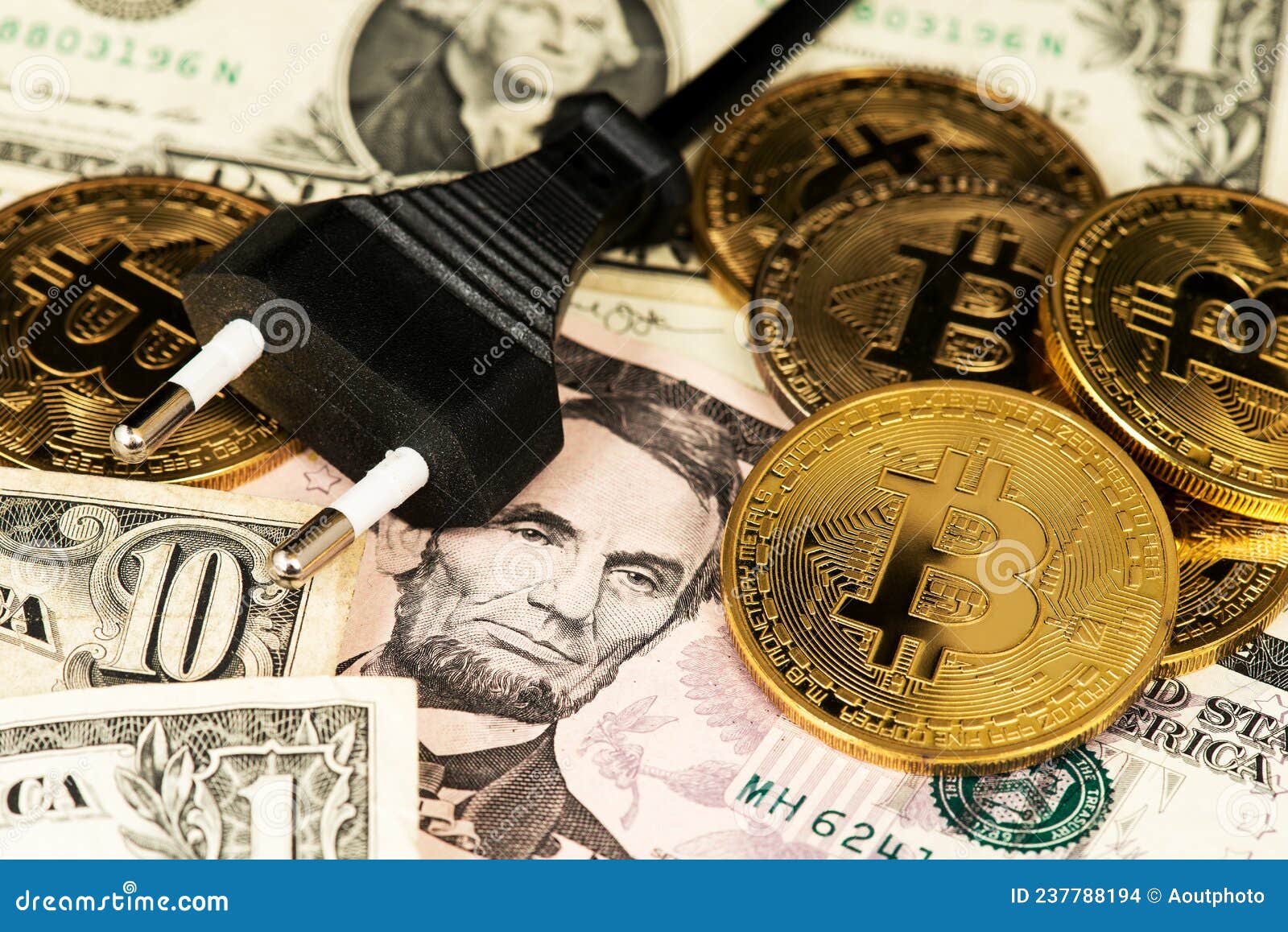Bitcoin Cryptocurrency Mining Energy Consumption Concept. Stock Photo ...