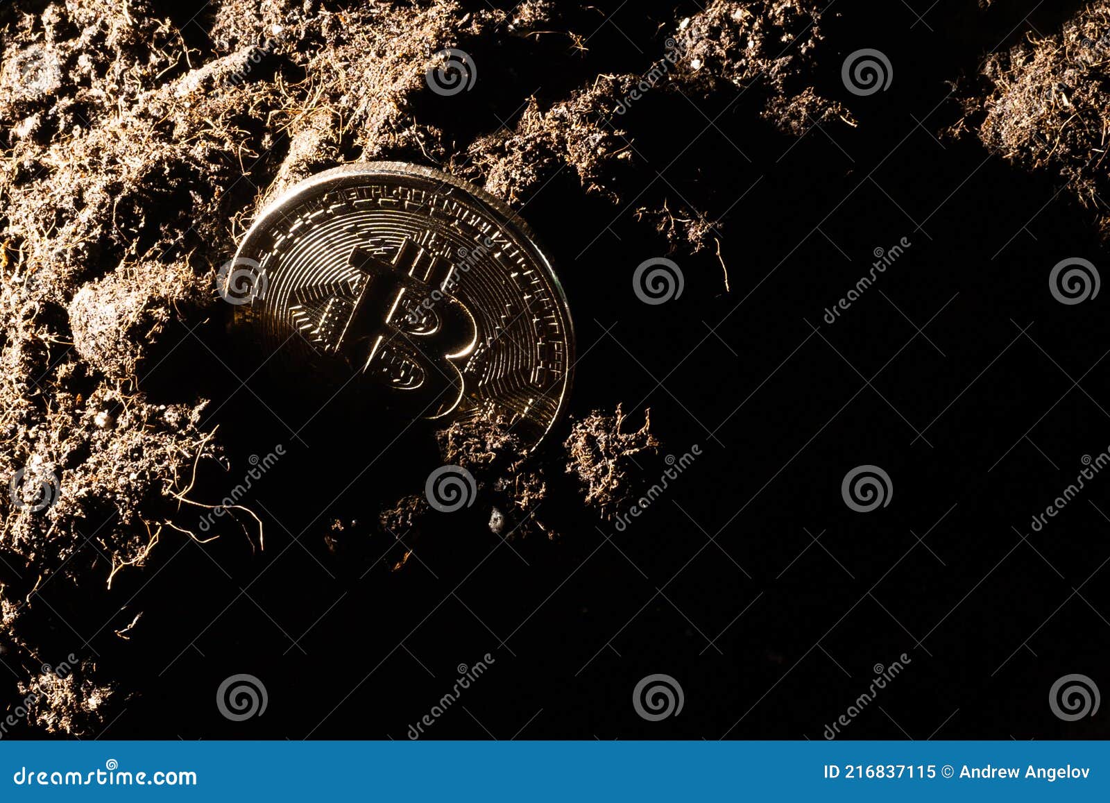 Bitcoin Cryptocurrency on a Pile of Soil, in the Ground Stock Image ...