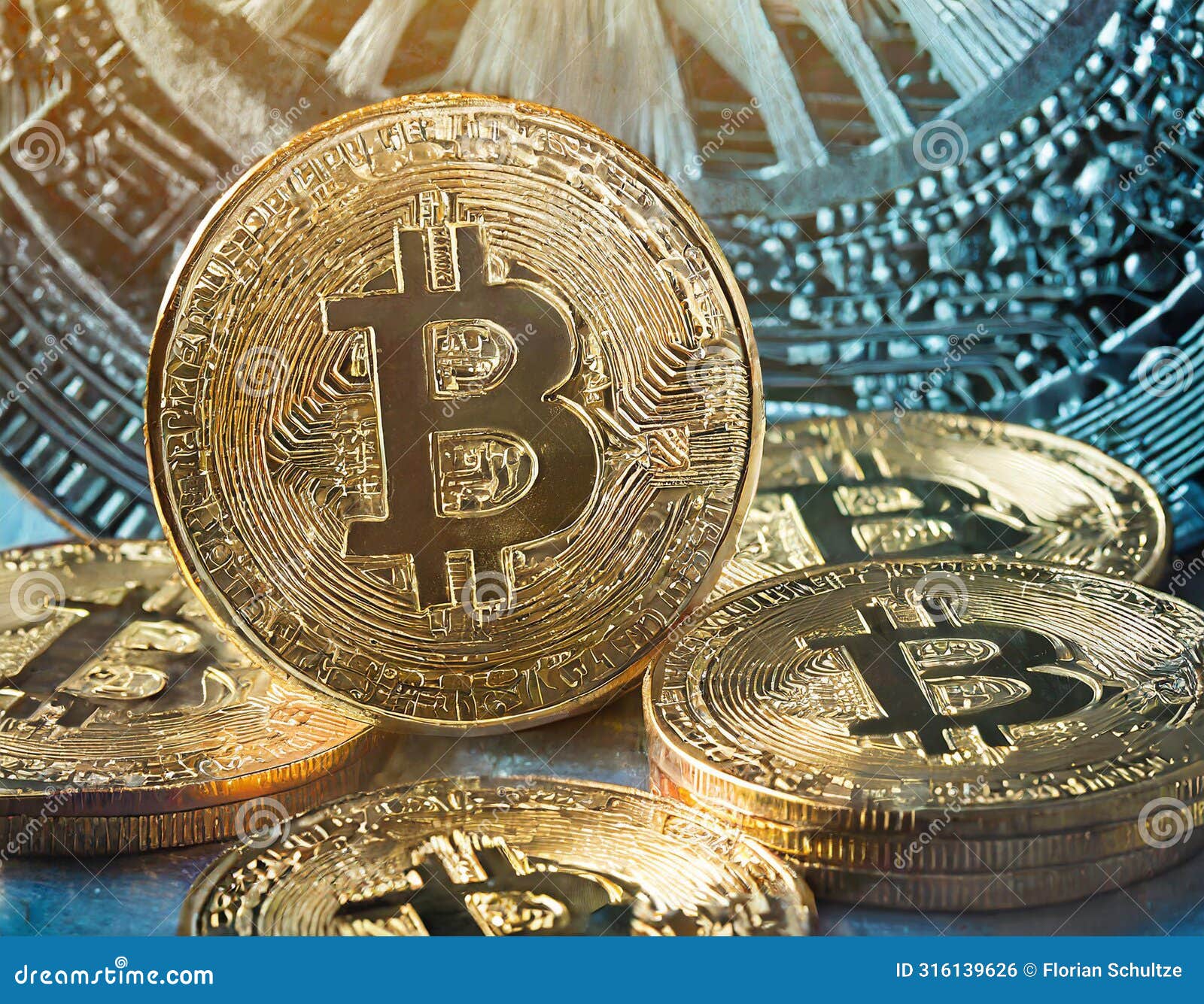 Bitcoin Cryptocurrency Represented As Gold Coins. Digital Banking ...