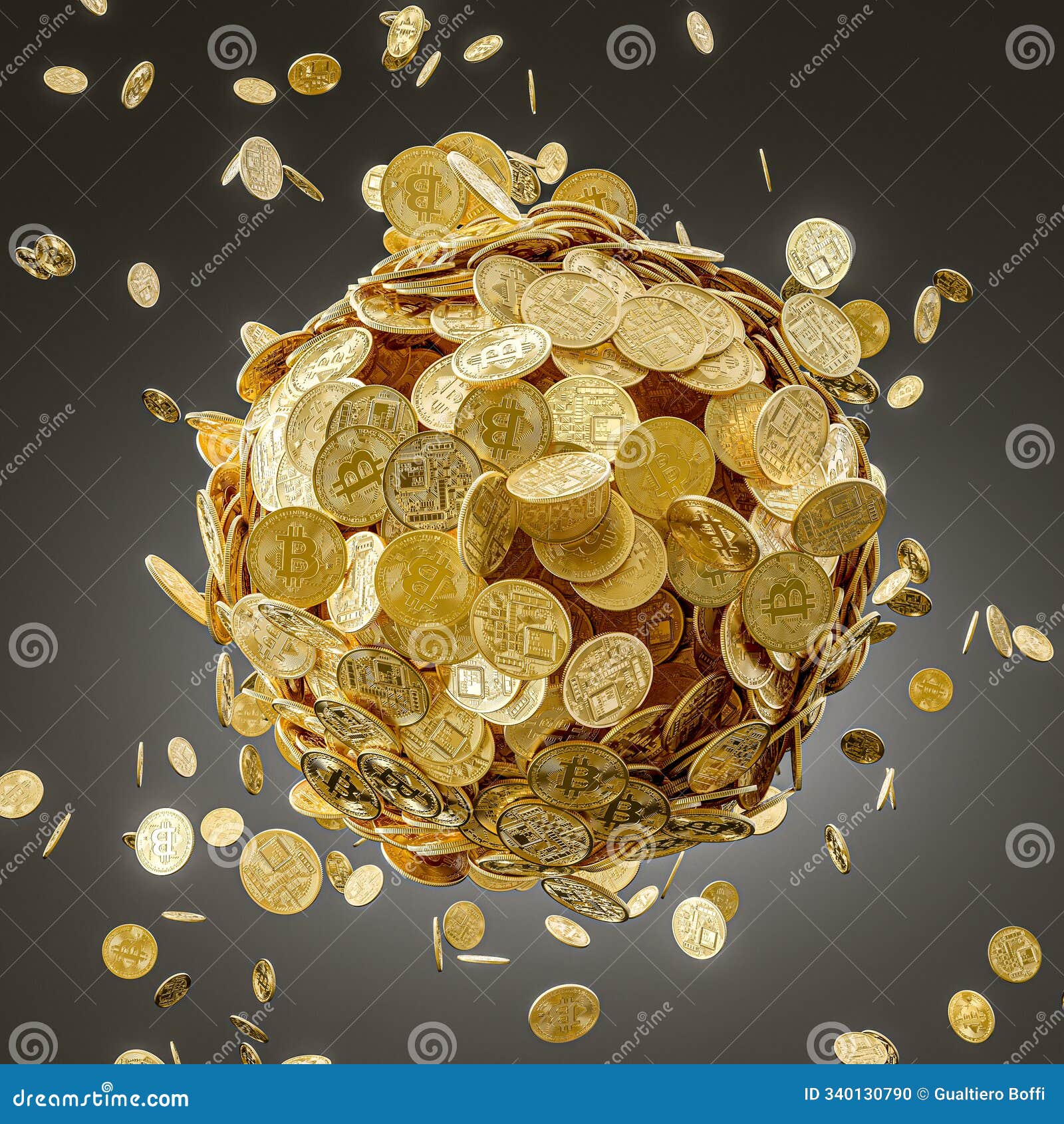 Bitcoin E-cryptocurrency With Wings Flies On Blue Technological ...