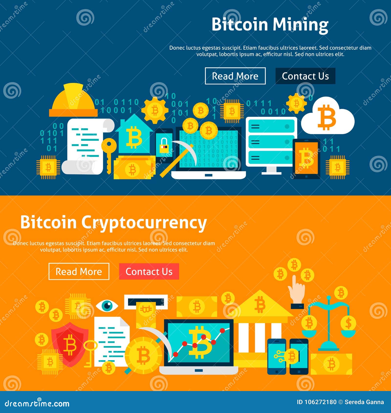 Bitcoin Cryptocurrency Website Banners Stock Vector - Illustration of ...
