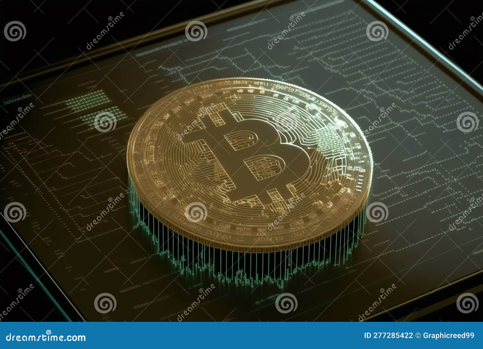 Ai Generative Bitcoin Currency Against Holographic Background of Chart ...