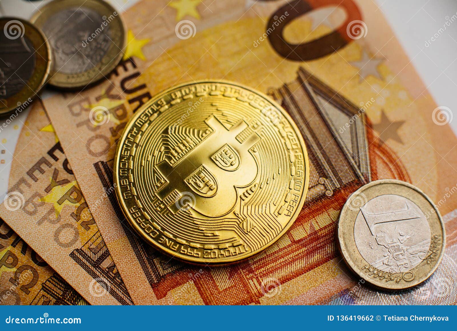 Bitcoin Currency Digital Finance Economy Golden Bitcoin Coin Stock